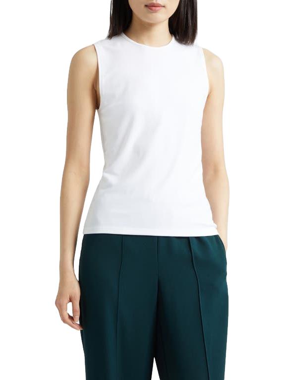 VINCE Vince Jersey Shell with Shirred Crewneck